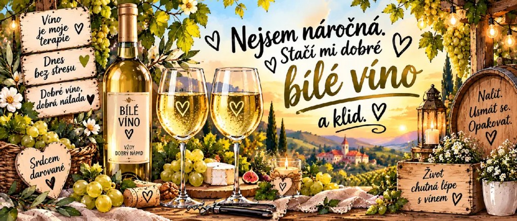 Dárkový hrnek pro milovnici bílého vína – Nejsem náročná, 300 ml