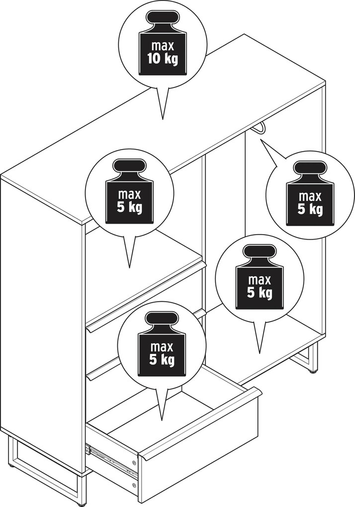Tchibo - Komoda »Leeg« se 3 zásuvkami a šatní tyčí - barva: šedá