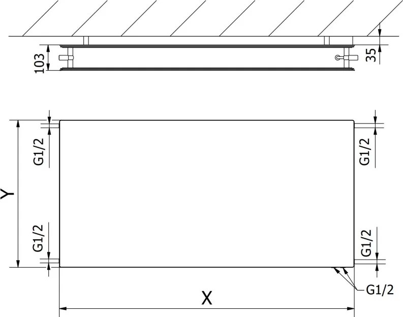 Mexen CVHF20 Hygiene Flat deskový radiátor 600 x 1000 mm, spodní připojení, 1004 W, bílý - W620HF-060-100-00