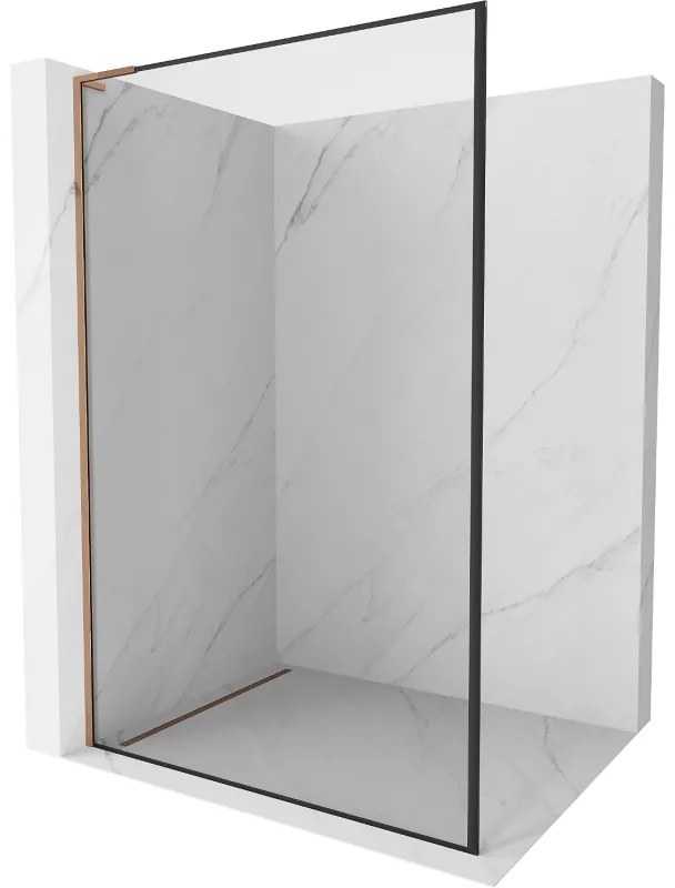 Mexen Kioto L, sprchová zástěna Walk-In 100 x 200 cm, 8mm čiré sklo černý vzor, růžové zlato profil, 800-100-103-60-70