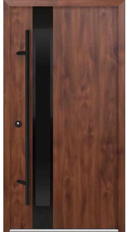 Vchodové dveře s ocelovým opláštěním FM Turen model AC34 blackline Orientace dveří: Pravé, otevírání dovnitř, Dekor: Ořech, Standardní rozměr dveří včetně rámu: 100 cm x 200 cm - vnější rozměr rámu