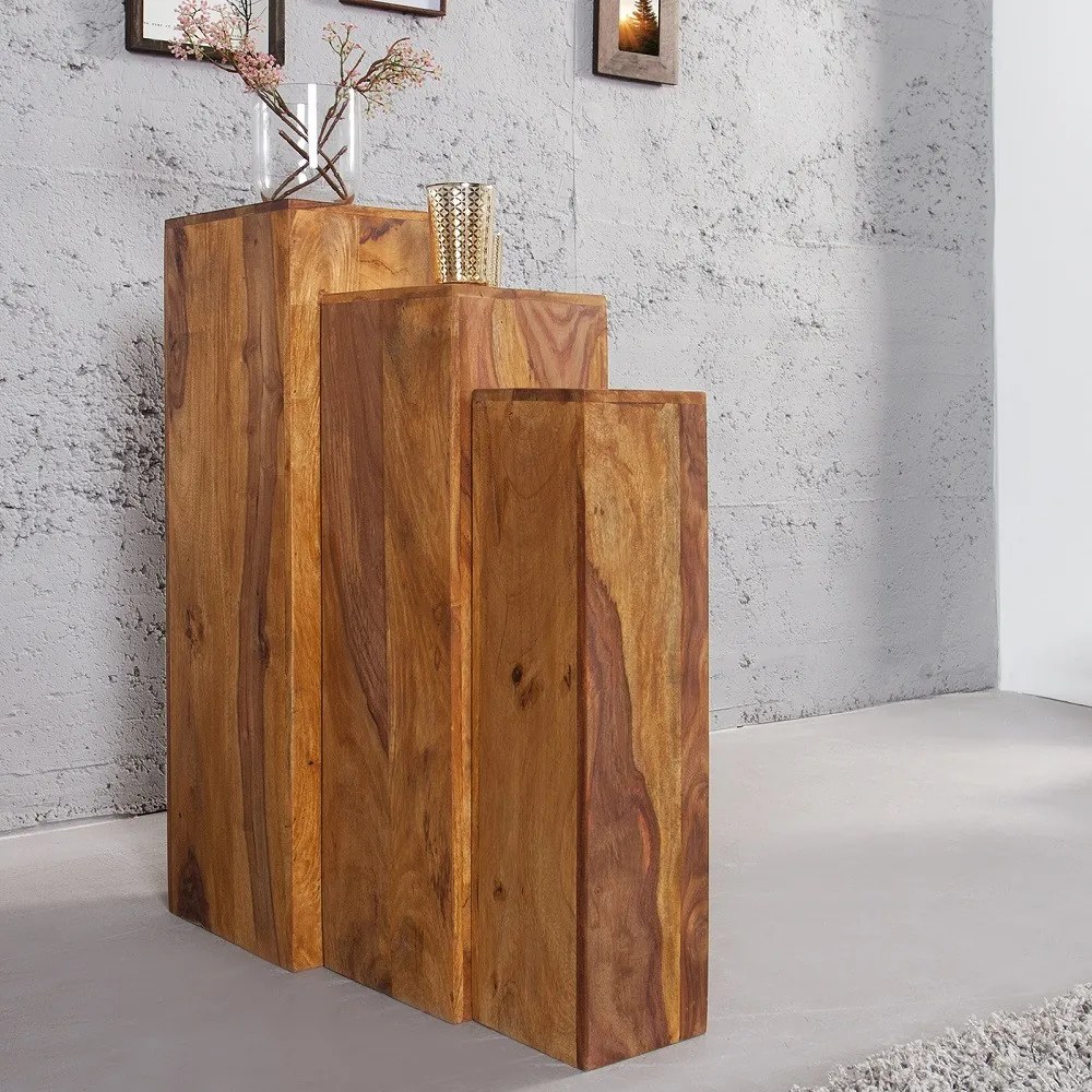 Massive home | 3 Set odkládací stolek Makassar 80 cm masiv sheesham