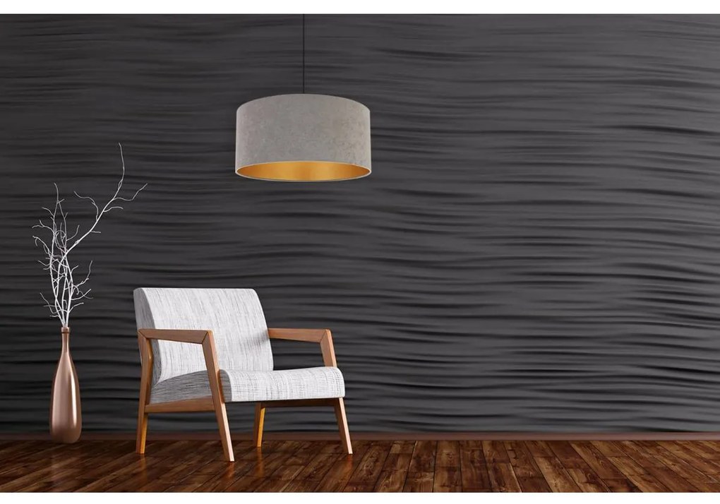 Závěsné svítidlo Mediolan, 1x šedé/zlaté textilní stínítko, (fi 44cm)