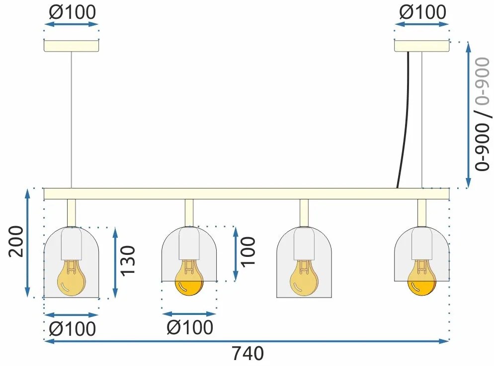 Toolight, stropní svítidlo 4xE27 APP1031-4CP, černá-zlatá, OSW-06982