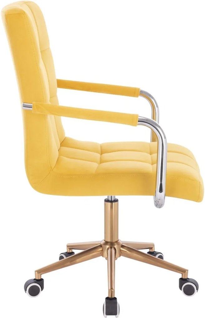 LuxuryForm Židle VERONA VELUR na zlaté podstavě s kolečky - žlutá