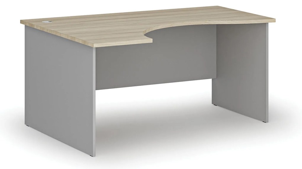 Ergonomický kancelářský psací stůl PRIMO GRAY, 160x120 cm, levý, šedá/dub přírodní