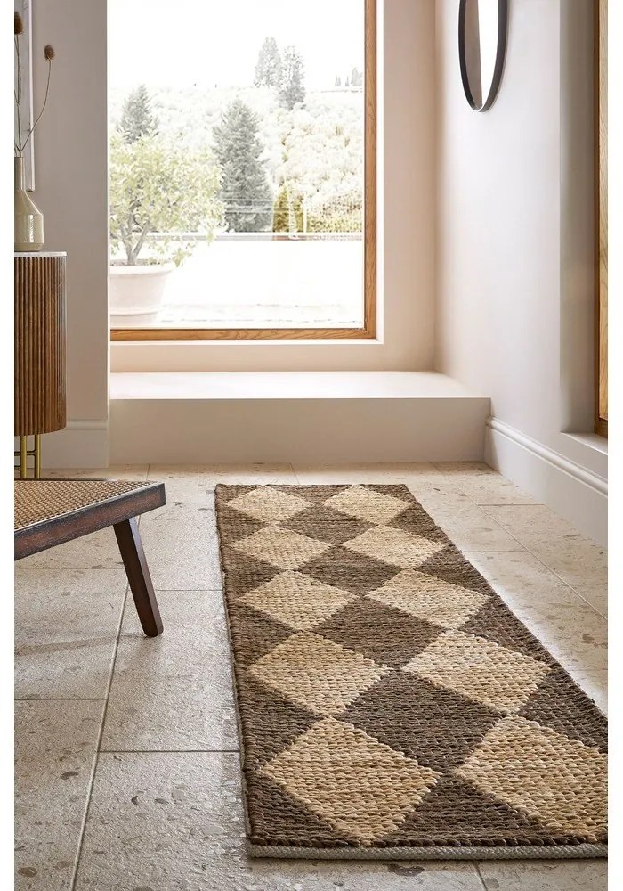 Hnědý/v přírodní barvě ručně tkaný běhoun s příměsí juty 80x230 cm Effie Diamond – Flair Rugs