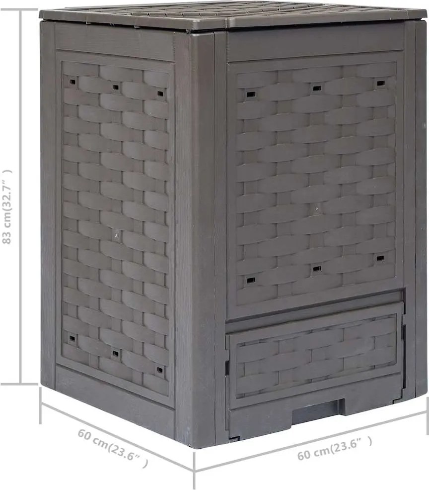 Zahradní kompostéry 2 ks hnědé 60x60x83 cm 600 l plast ratan 278917