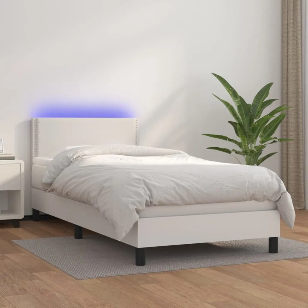Box spring postel s matrací a LED bílá 100x200 cm umělá kůže 3134148