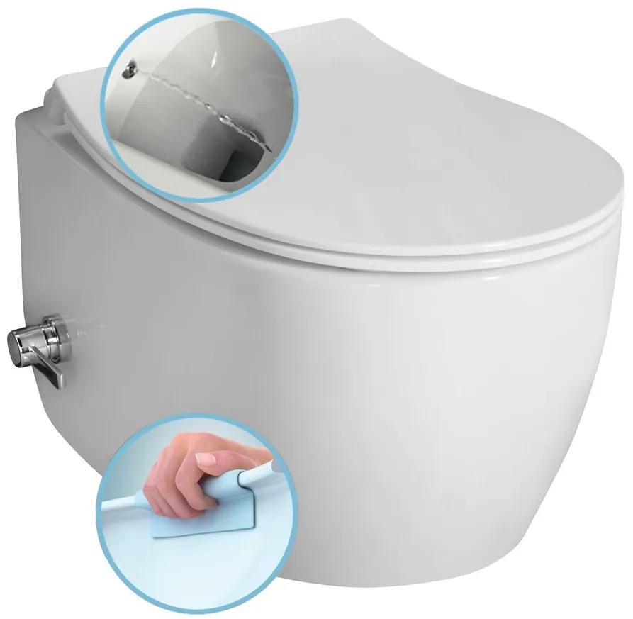 Isvea SENTIMENTI CLEANWASH závěsná WC mísa, Rimless, integrovaný ventil a bidet. sprška, 36x51cm, bílá - 10ARS1010