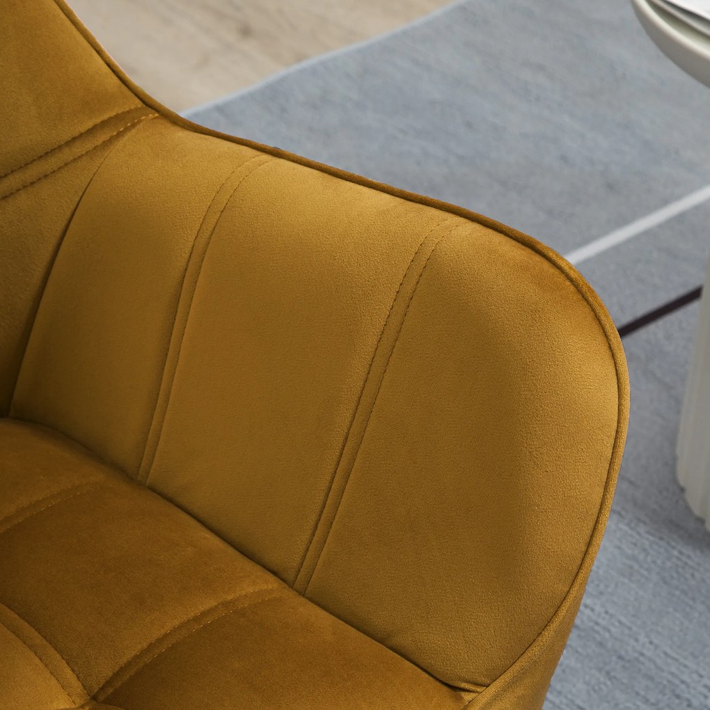 HOMCOM křeslo s polohovatelným sedákem se sametem, skandinávské, zvýšené nohy, sametový polyester, žlutá 67x61,5x71 cm | Aosom.de