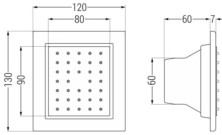 Mexen - podmítková sprchová tryska, čtvercová, 130x130 mm, bílá, 79366-20