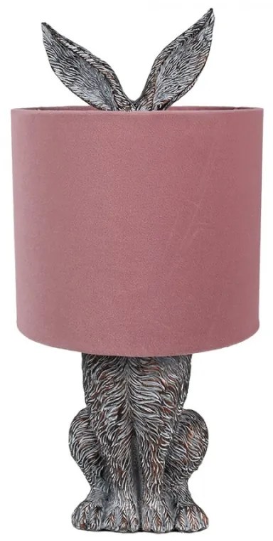 Hnědobílá stolní lampa králík s růžovým stínidlem Konijn – 20x43 cm