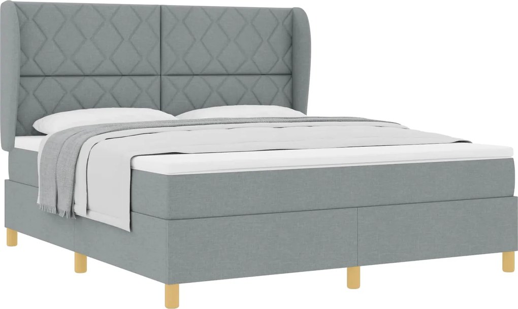 Postel s boxspringem s čelo Světle šedá 200 x 180 cm textil 3340830