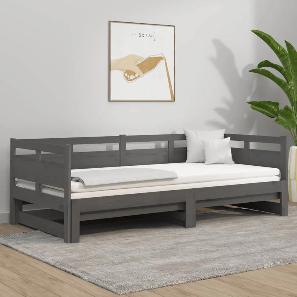 820314 vidaXL Výsuvná postel šedá masivní borovice 2x (90 x 200) cm