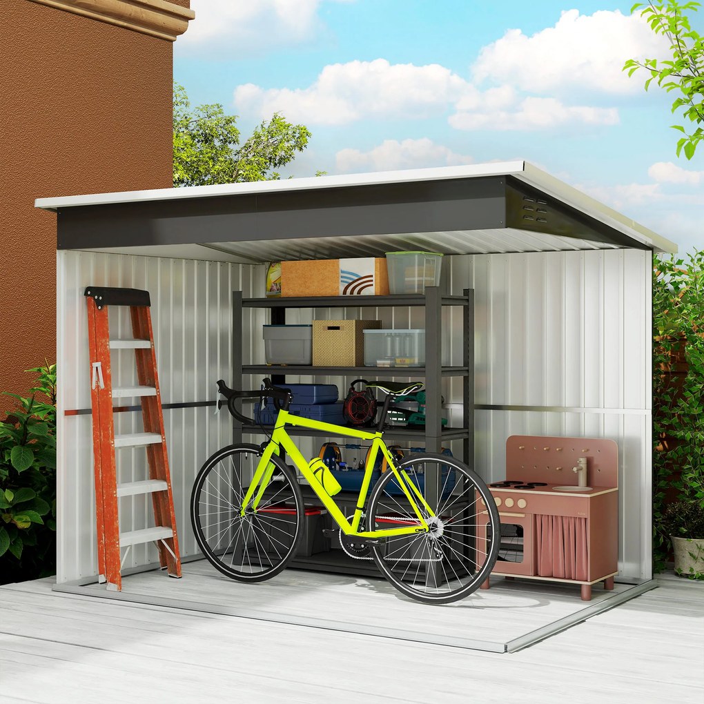 Outsunny Kovová Kůlna na Nářadí 4,13 m² 260 x 177 x 190 cm Skladovací Kůlna s Oknem, Šikmou Střechou a Zámkem, Voděodolný Zahradní Dům na Zahradu
