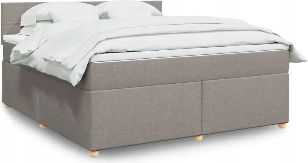 Box Spring Postel S Matrací Textil Taupe Blok se čtverci 180 x 200 cm