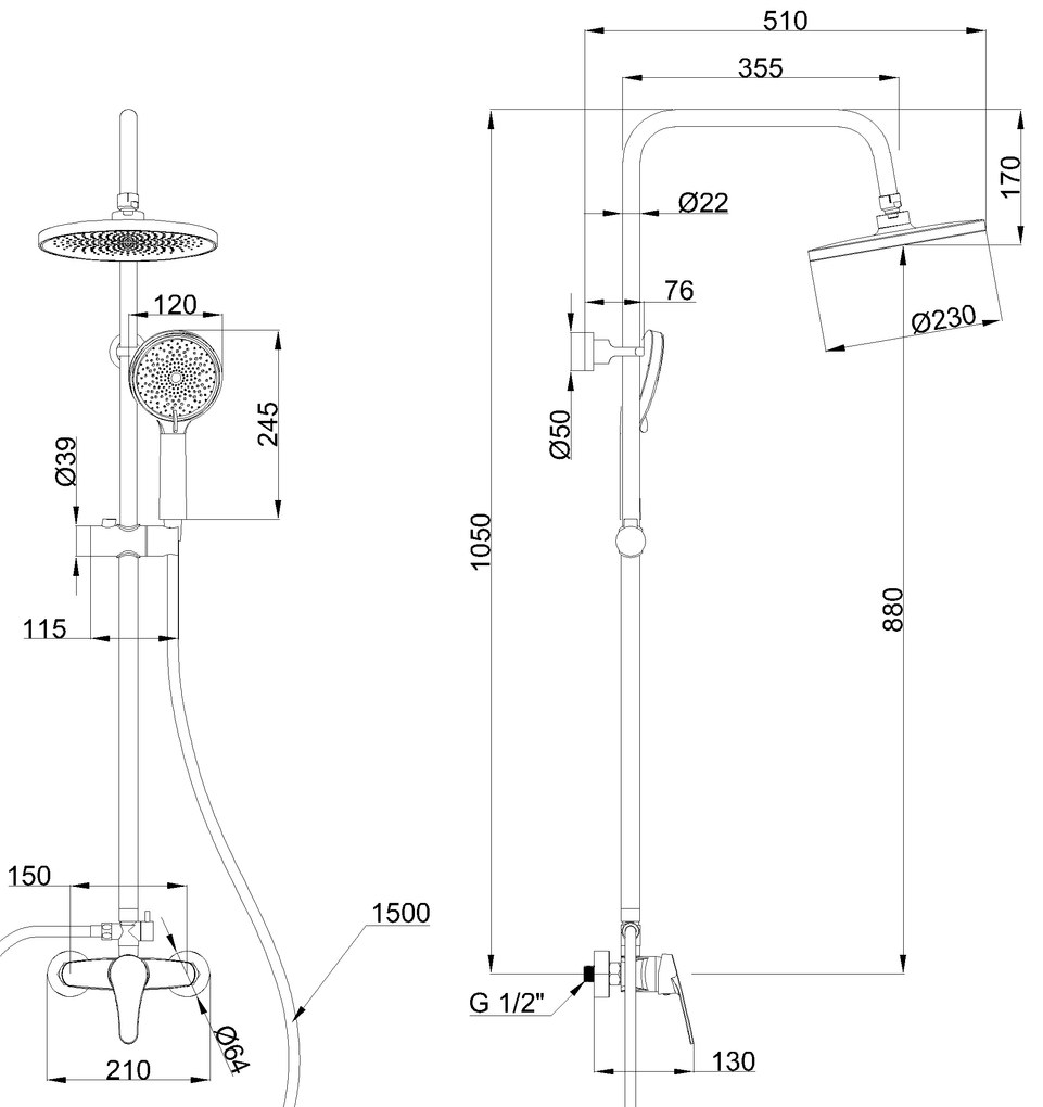 Invena Kalymnos, sprchová souprava s pákovou baterií, chromová, INV-AU-28-001-V