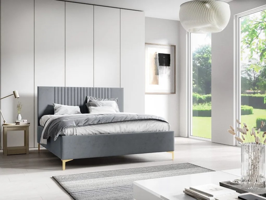 Eka Čalouněná postel LINA+ 180x200 cm Barva látky Trinity: Černá (Trinity 2316), Úložný prostor: S kovovým rámem úložného prostoru, Barva nožek postele: Černá
