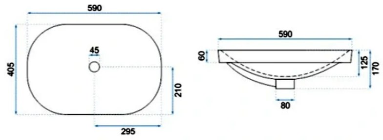 BPS-koupelny Keramické umyvadlo na desku HYD-NL-WH-590 59x40,5 cm, bílé