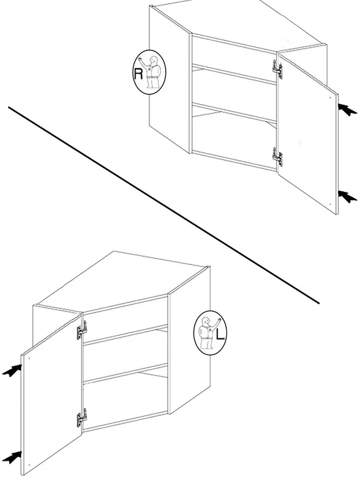 NESSANT se | horní skříňka rohová 60x60 GN-72 1F 45° s policemi | 60x60 cm | šedá