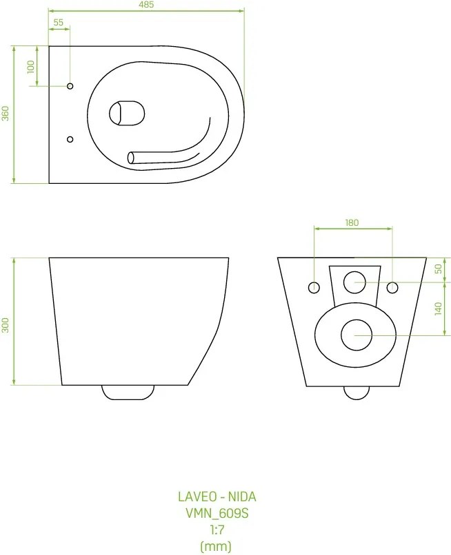 Laveo Nida Cycleon 2.0, závěsná WC mísa s toaletním sedátkem z duroplastu, Vortex splachování, bílá lesklá, LAV-VMN_609S
