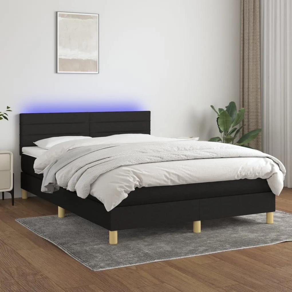 Box spring postel s matrací a LED černá 140x200 cm textil,  3133799