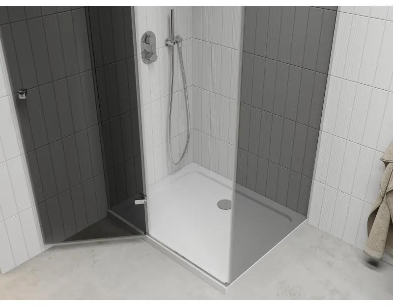 Mexen Roma sprchový kout s otočnými dveřmi 90 x 70 cm, Grafitově černá, Chromovaná + sprchová vanička Flat, Bílá - 854-090-070-0