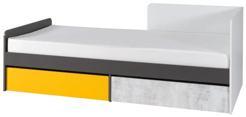 MAXIVA Postel - BRUNO 7 pravá, 90x200 cm, bílá/grafit/enigma/žlutá