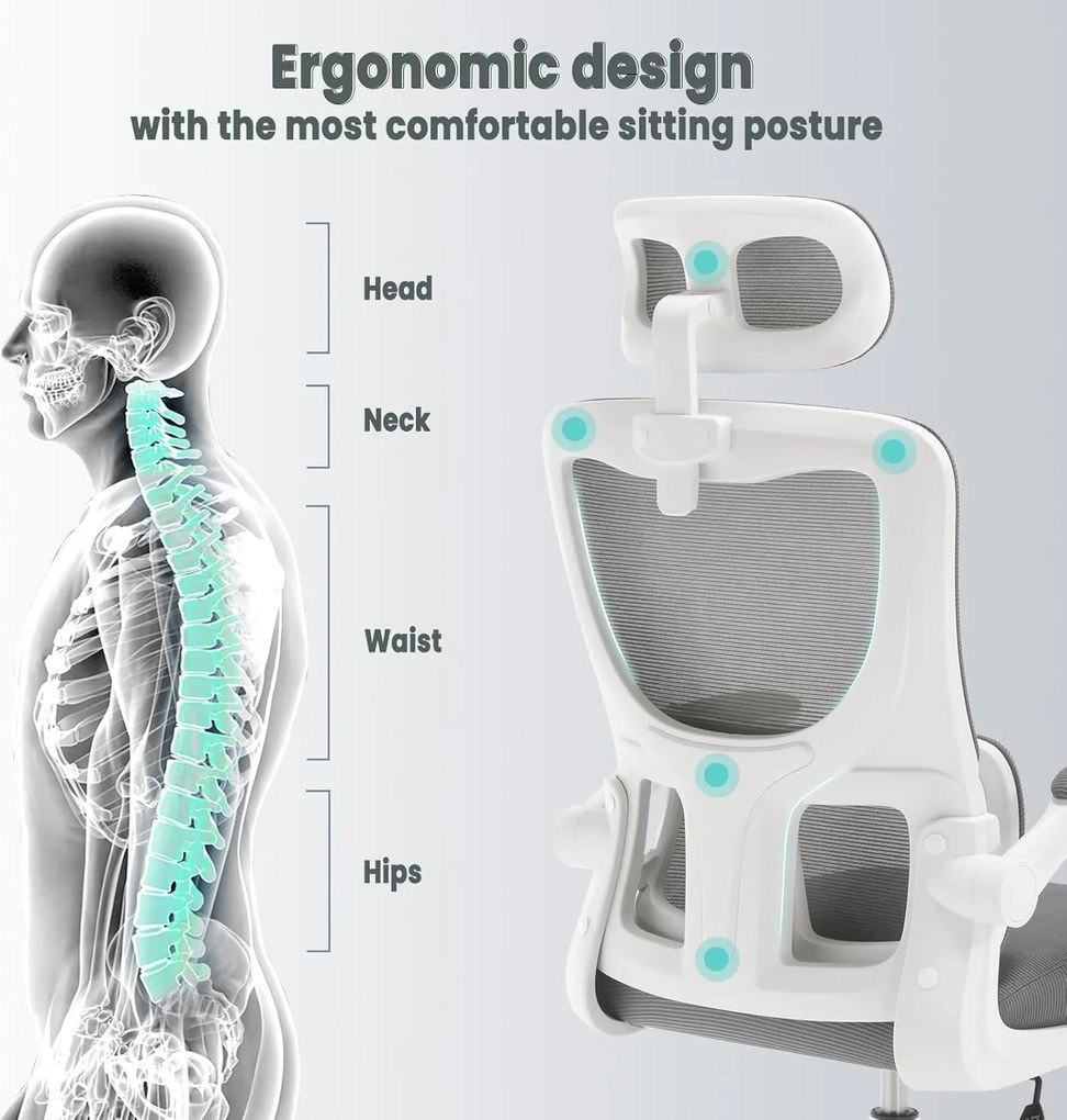 WOLTU Ergonomická kancelářská židle s houpací funkcí, síťovaná, šedá