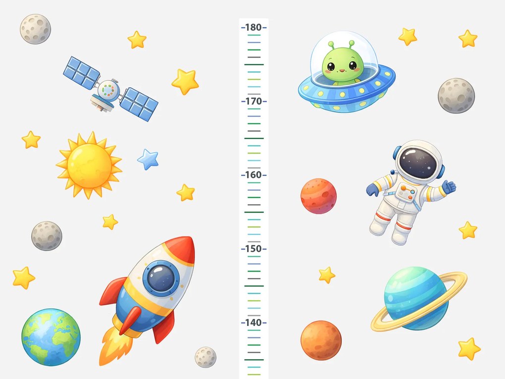 Dětský metr vesmír textilní přelepitelné samolepky na zeď výška 160 cm