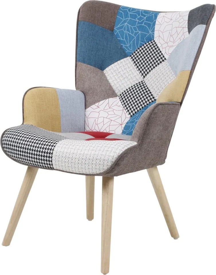 Relaxační křeslo ušák BETTY — masiv, látka, patchwork