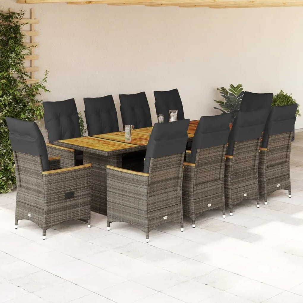 11dílný zahradní bistro set s poduškami šedý polyratan 3277254
