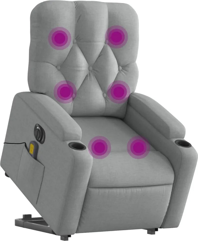 Elektrické zvedací masážní polohovací křeslo světle šedé textil 3204746