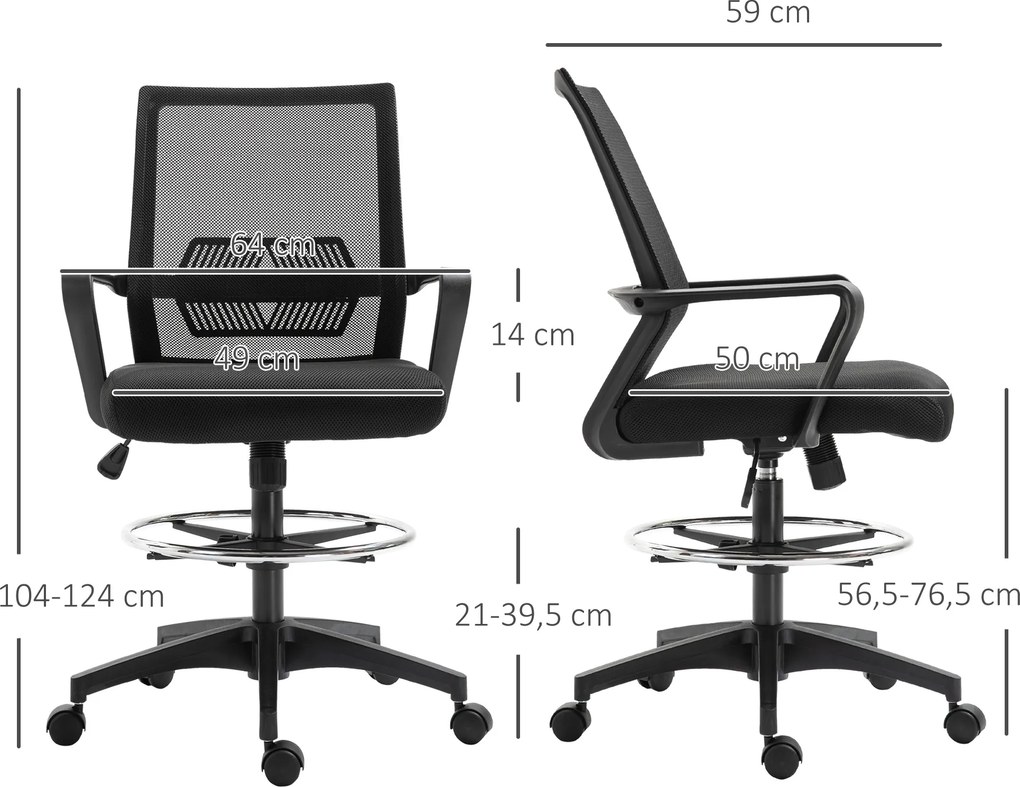 Vinsetto Ergonomická kancelářská židle s nastavitelným opěrným kruhem, bederní oporou, výškově nastavitelná otočná židle s síťovinou, návrhářská židl…