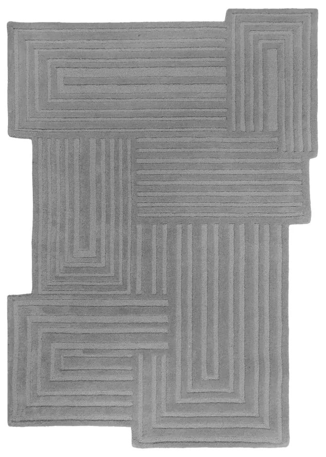 Šedý ručně tkaný vlněný koberec 160x230 cm Zen Rectangles – Flair Rugs