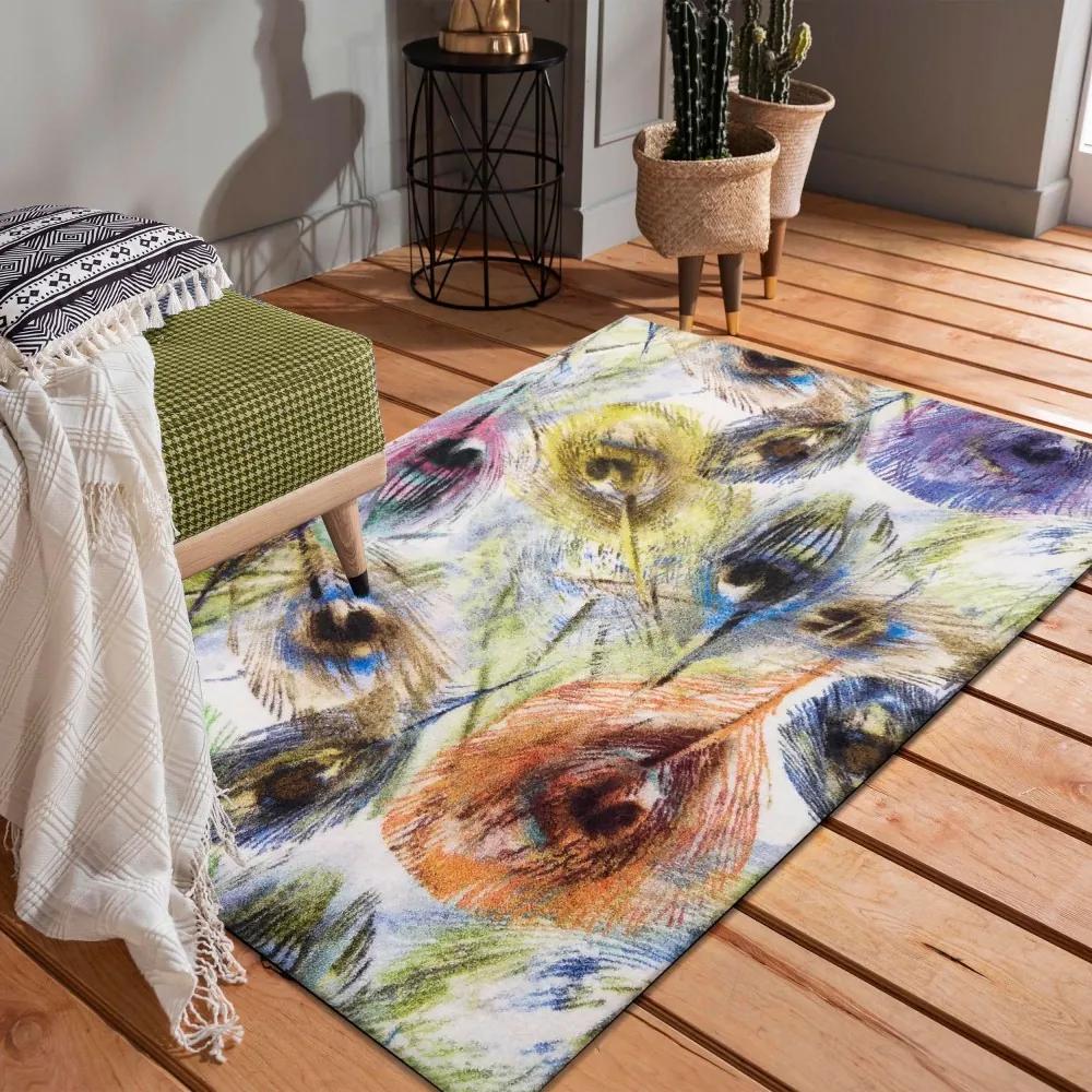 Barevný koberec s motivem pavích pírek do obýváku Šířka: 120 cm | Délka: 170 cm