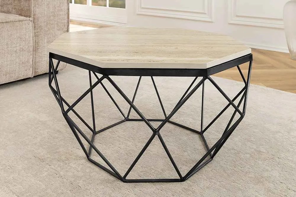 Designový konferenční stolek Beiwen 70 cm travertín černý