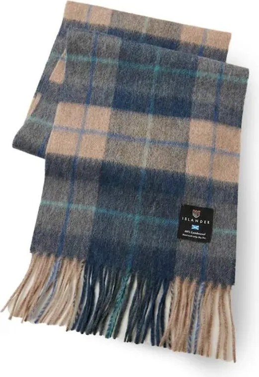 Šála z jehněčí vlny Navy Beige Tartan krátká 150x27 cm - Islander