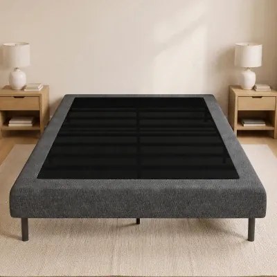 HOMCOM čalouněný rám postele 140x190 cm, rám postele s potahem z chenillu, 10 dřevěných latí, 9 pevných nohou, šedá