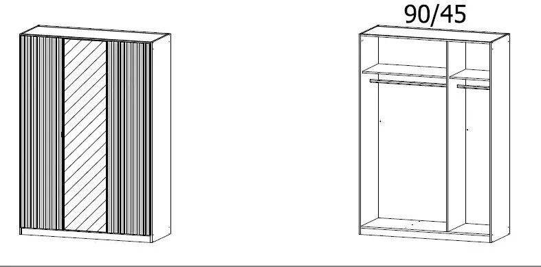 Šatní skříň se zrcadlem Genua, 136 cm, bílá/dub artisan