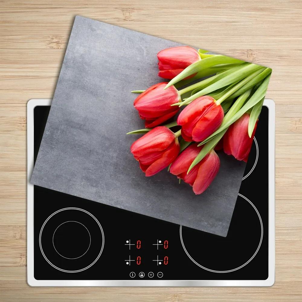Skleněné deska do kuchyně Červené tulipány