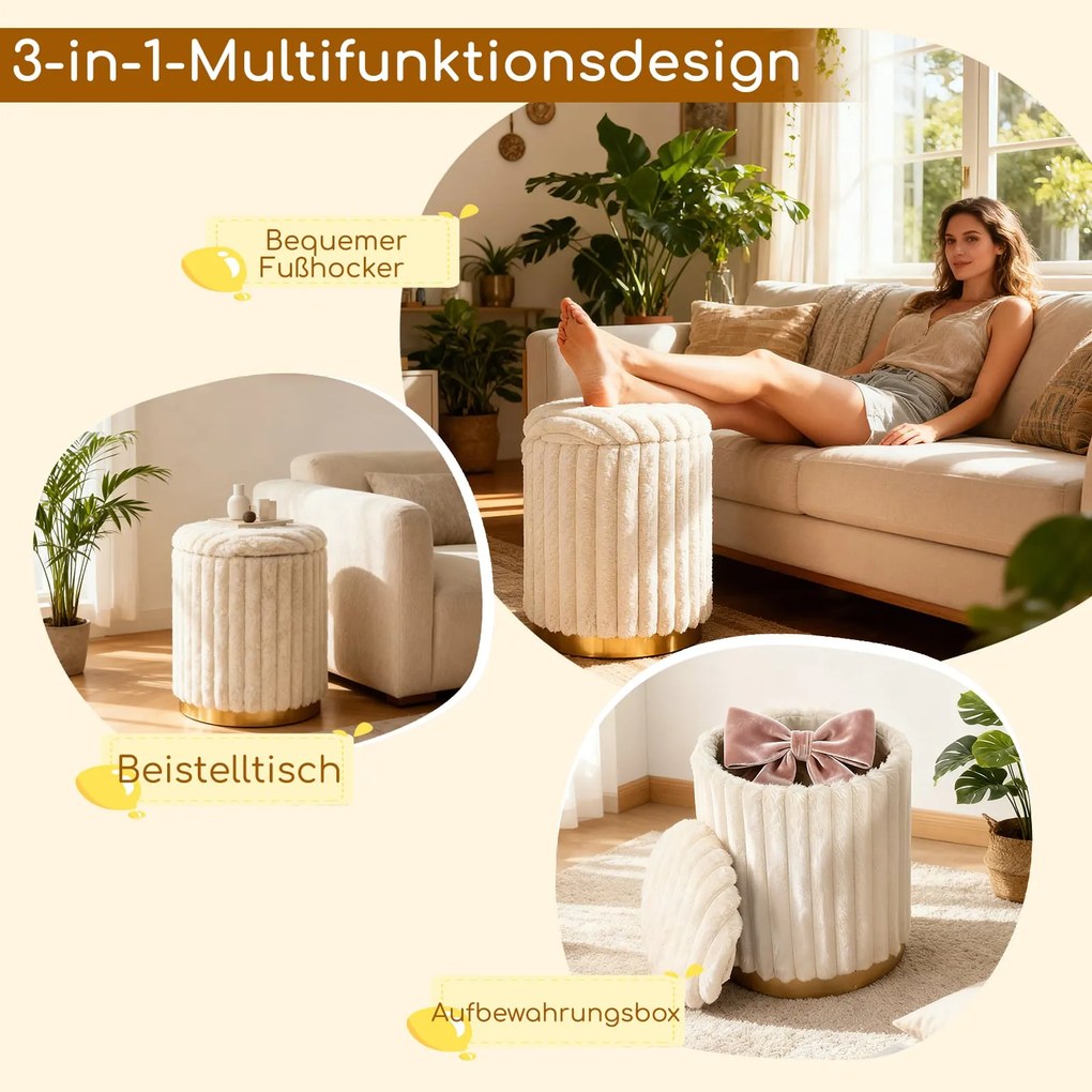 Costway Moderní osmanský set 2 er 32 L + 21 L kulatá stolička s potahem
