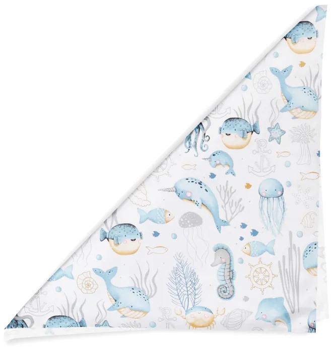 Biante Dětský bavlněný šátek Sandra SA-442 Mořský svět modrý na bílém 70 x 70 cm