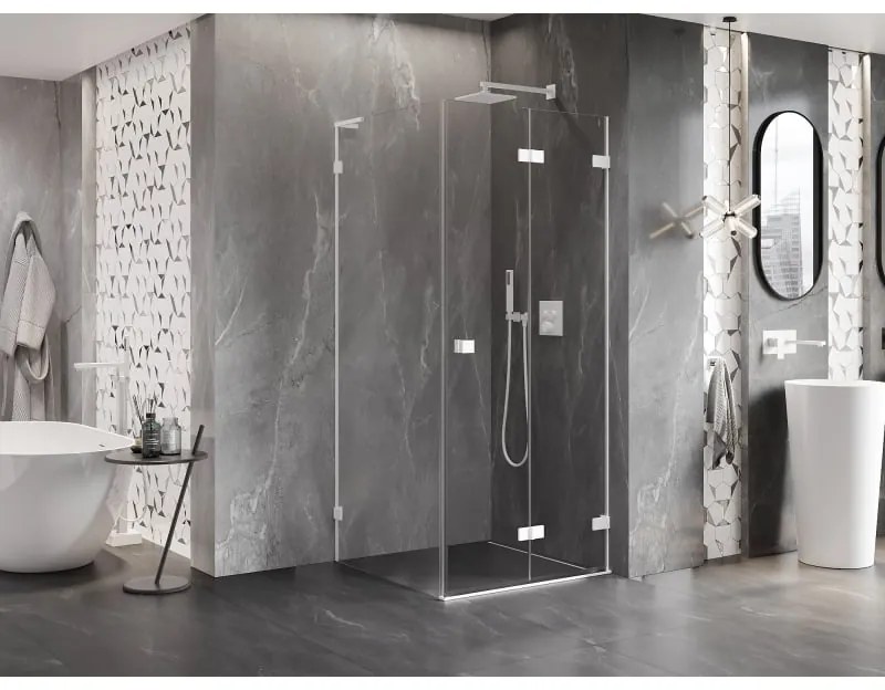 Mexen Lunar-F L, sklápěcí sprchový kout pravý 80 x 80 cm, 8mm čiré sklo, bílý profil, 836L-080-080-20-00-P