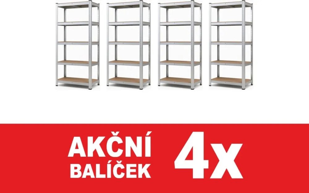 Akce 4x Regál 200x100x50 cm zinkovaný 5-policový, nosnost 875 kg