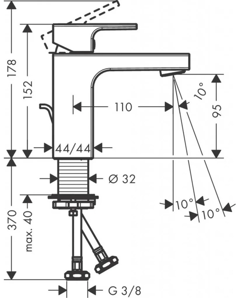 Hansgrohe Vernis Shape - Páková umyvadlová baterie 100 s odtokovou garniturou, černá matná 71561670