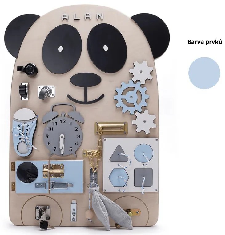 Manibox Edukační activity board pro děti PANDA + jméno ZDARMA Zvolte barvu: Modrá, Zvolte stojan: Se stojanem