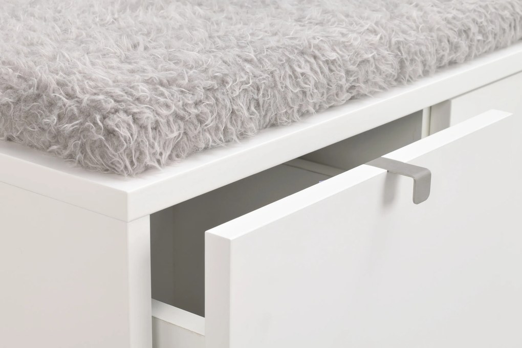 ROWICO bílá lavice s úložným prostorem CONFETTI a šedým sedákem 106 cm 103764