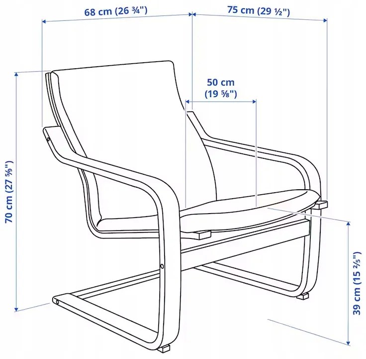 IKEA POANG Křeslo s nízkým opěradlem, červená/přírodní/béžová barva